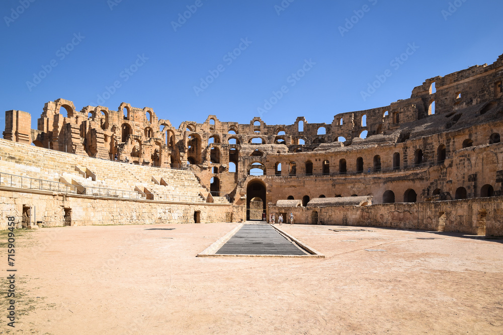 The ruins of ancient roman amphitheater in El-Jem. The largest ...