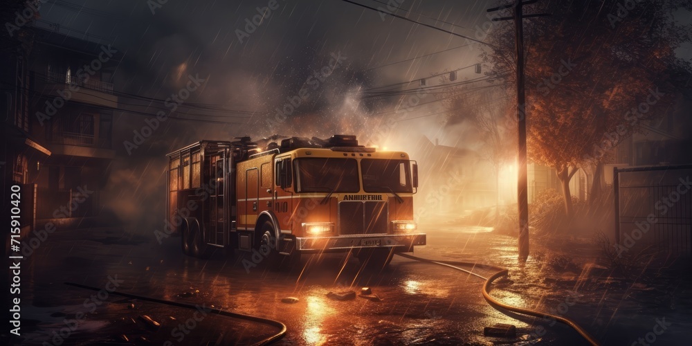 Fire engine. Generative AI. The fire engine are with ladders ...