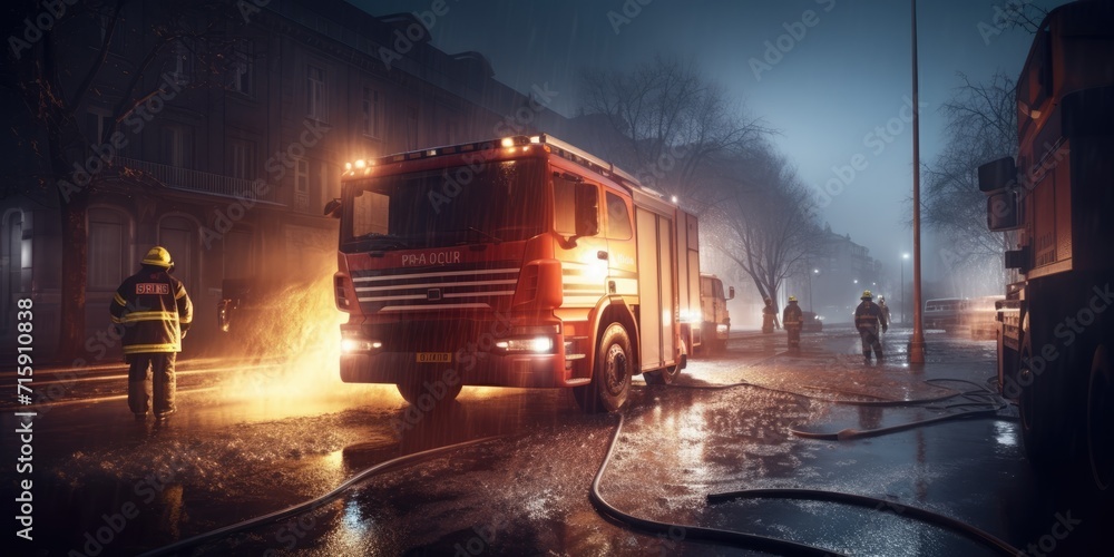 Fire engine. Generative AI. The fire engine are with ladders ...