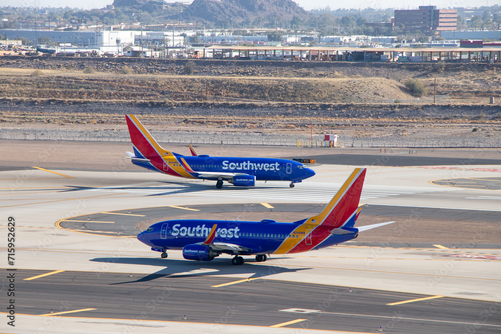 Aerial view of Southwest Airlines Boeing 737 aircraft on multiple ...