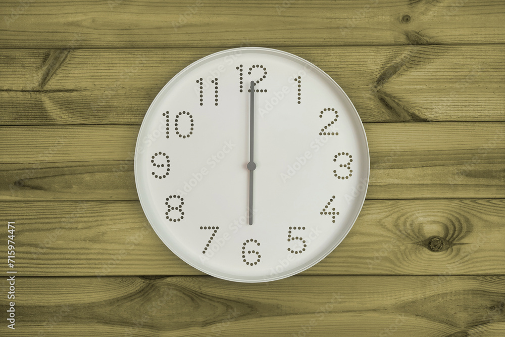 Six o'clock. Time management or business concept. Plain white wall ...
