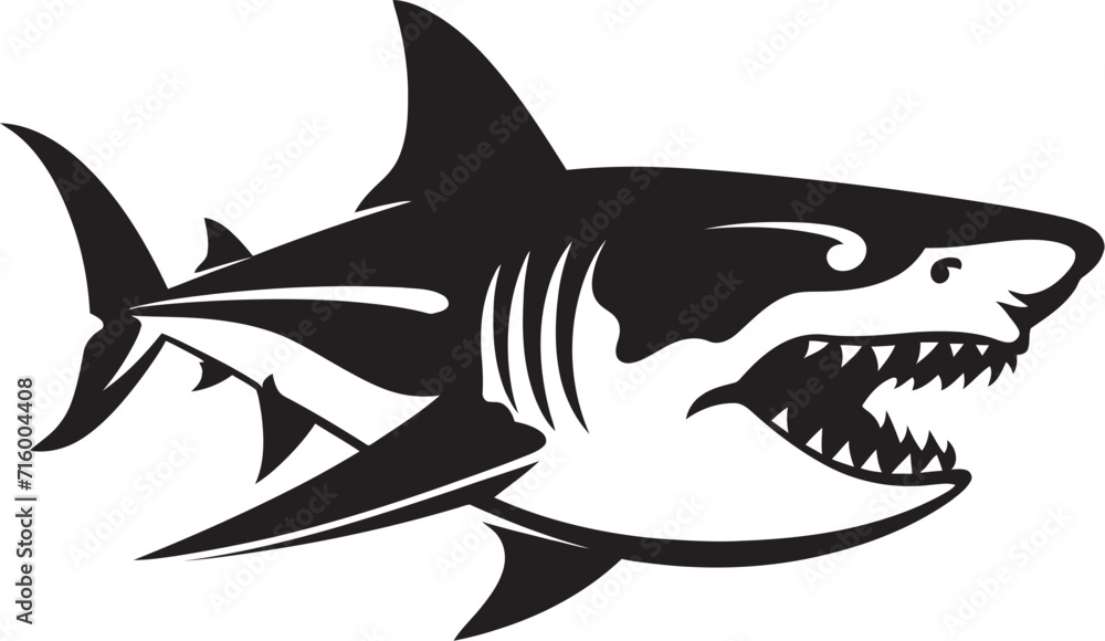 Fierce Fin Vector Black Icon Design for Iconic Shark Emblem Underwater ...