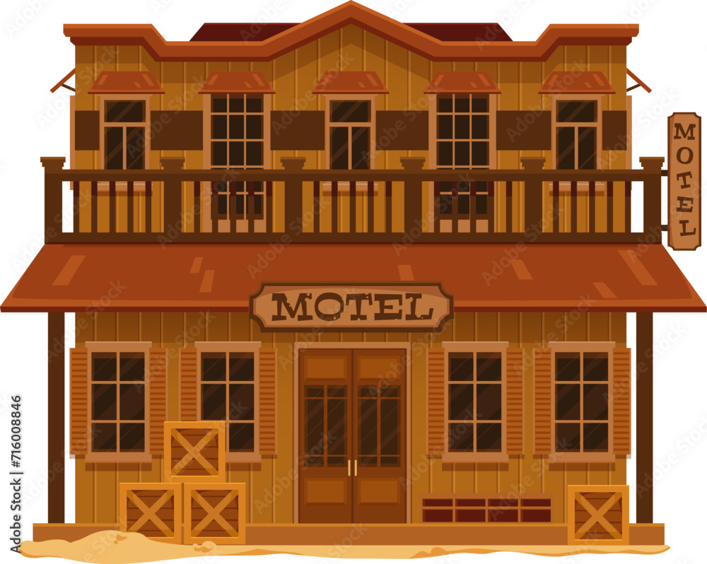 Stock-Vektorgrafik „Western Wild West town motel cartoon building ...