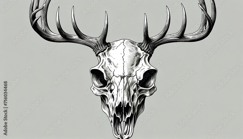 Deer skull illustration, drawing, engraving, ink, line art, vector ...