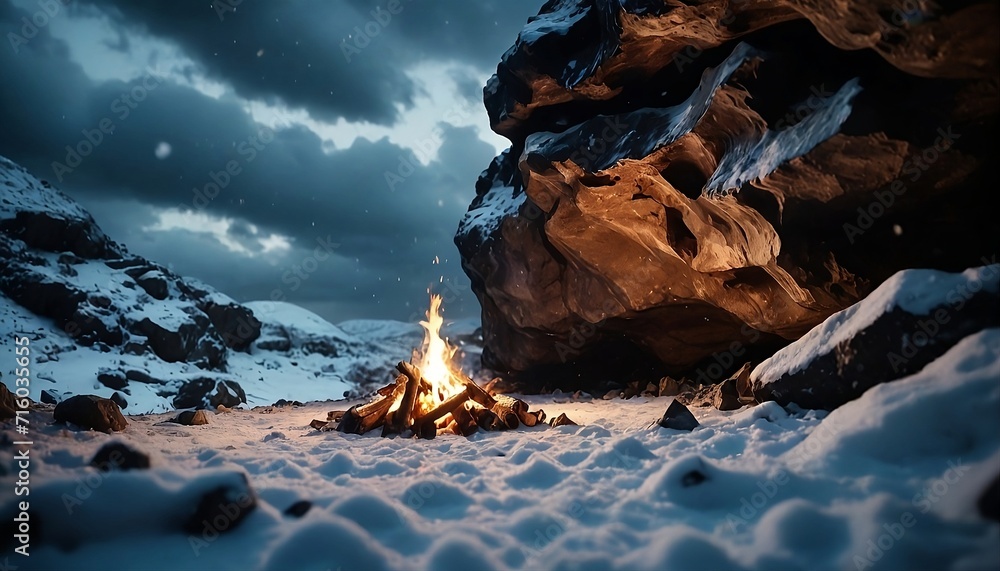 View from cave of night snow storm sky clouds, Inside of a cave, Very ...