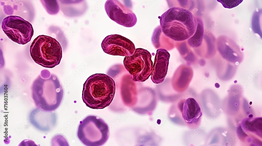 Sample under the microscope of a blood cells, white blood cells in ...