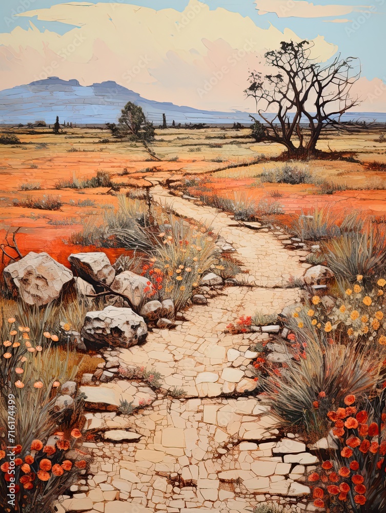 Nostalgic Route 66 Landscapes: Historic Pathway Painting of Roadside ...