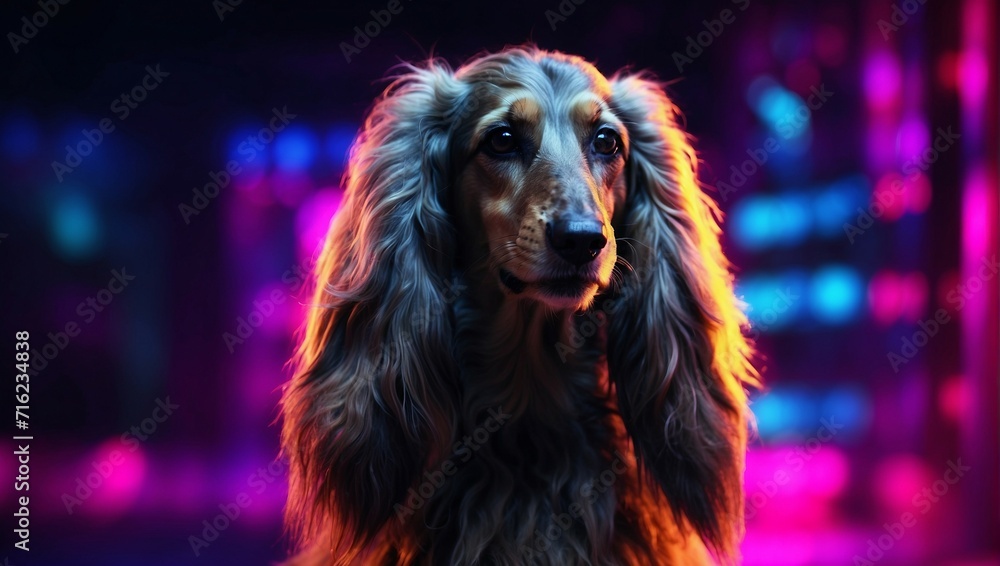 A portrait photo capturing the elegance of an Afghan Hound Dog, with ...