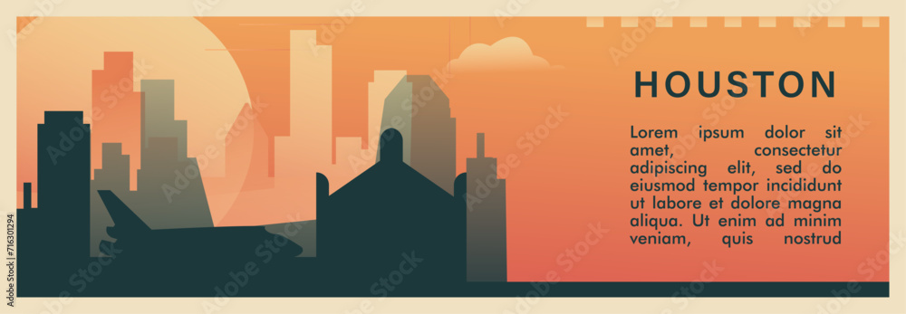 Houston city brutalism vector banner with skyline, cityscape. USA Texas ...