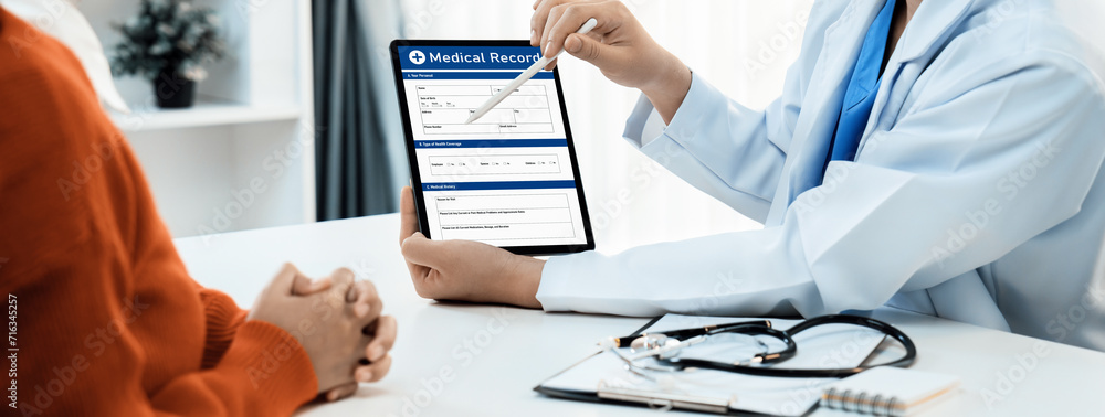 Laptop display medical report or diagnostic result of patient health on ...