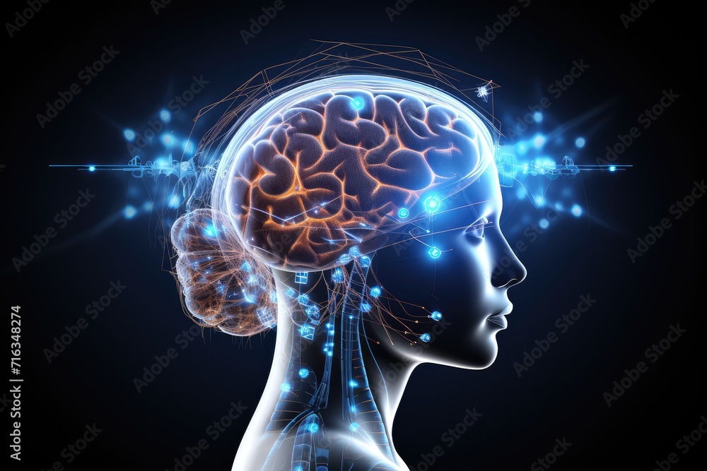 3d illustration of brain render, Neurotransmitters in the CNS and PNS ...