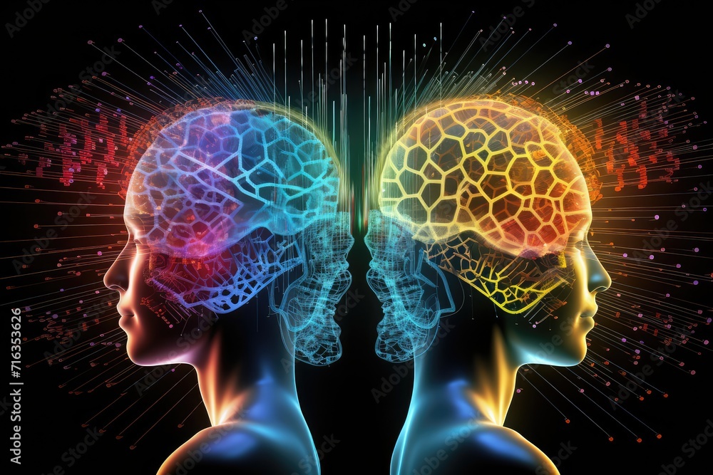 energy of fractal realms, colorful brain activity, neuron network ...