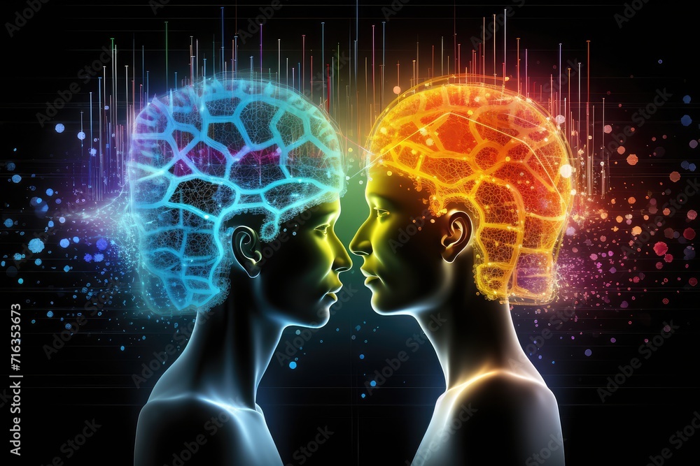 energy of fractal realms, colorful brain activity, neuron network ...