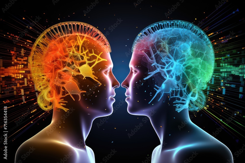 energy of fractal realms, colorful brain activity, neuron network ...