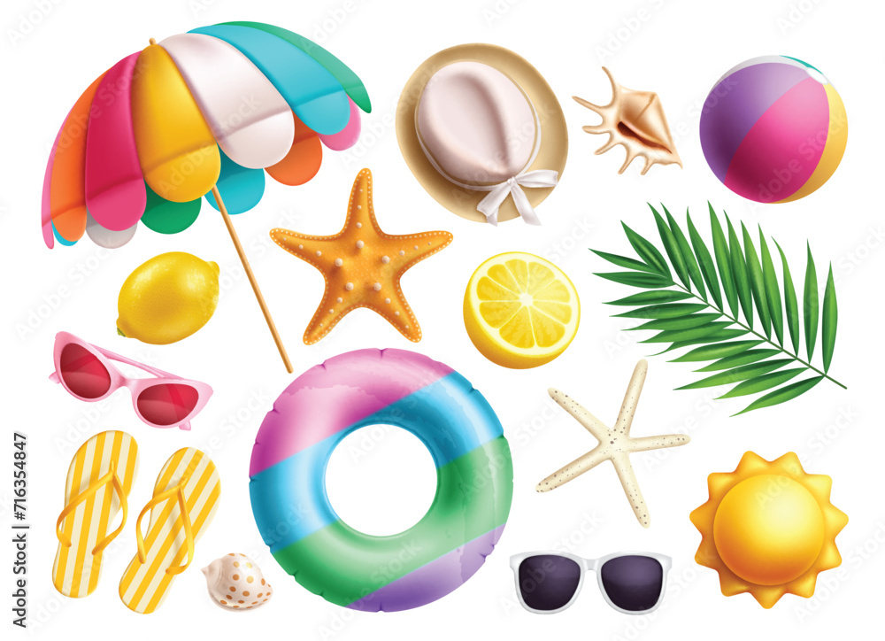 Summer elements vector set design. Summer beach elements collection ...