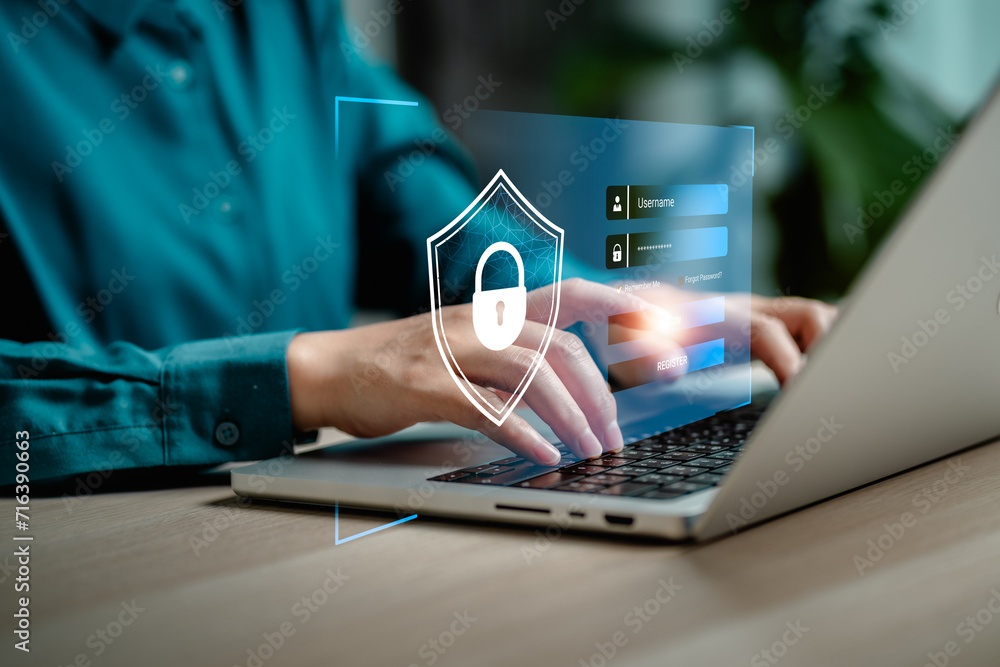Internet network cybersecurity concept, data privacy protection from malicious attacks, digital ...