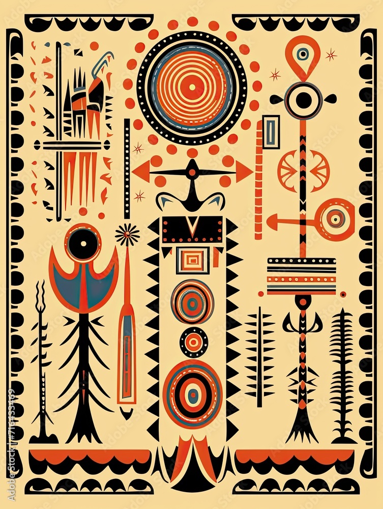 Native Tribal Symbols Landscape Poster - Unique Traditional Wall Decor ...