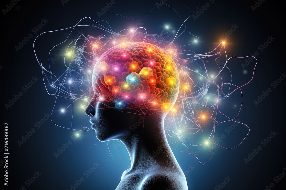 Brain dots pattern, mesmerizing display of neural particles. Electrical ...