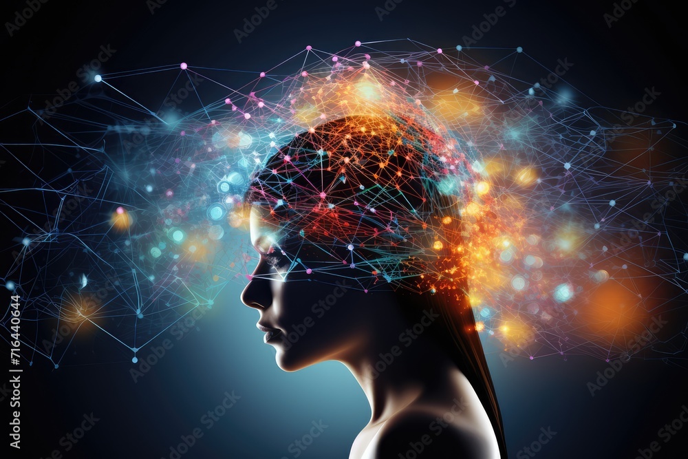 Brain dots pattern, mesmerizing display of neural particles. Electrical ...