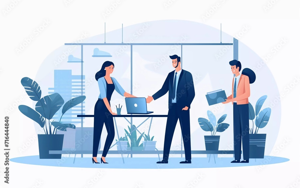 vector illustration Office new client deal - Team of people shaking ...