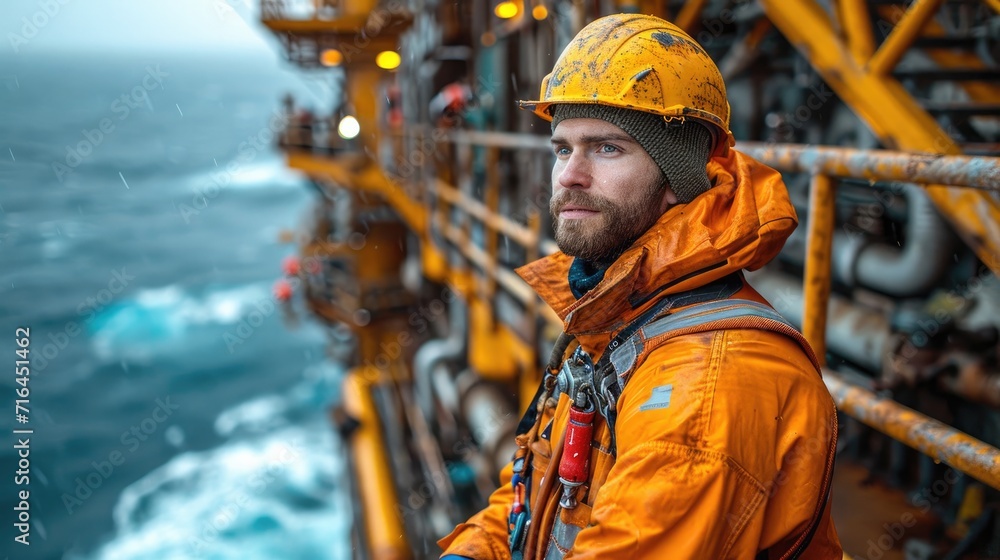 Ilustración de Stock Resilient Offshore Oil Rig Worker Supervising ...