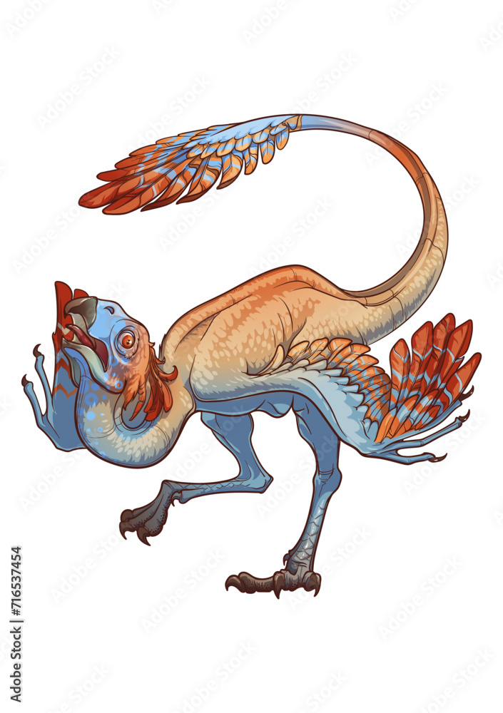 Gigantoraptor mating dance. Linear drawing colored isolated on a white ...