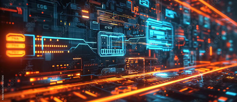 Circuit board Binary Code Tunnel in Technology Space with Fractal Computer Concept, Data Science ...