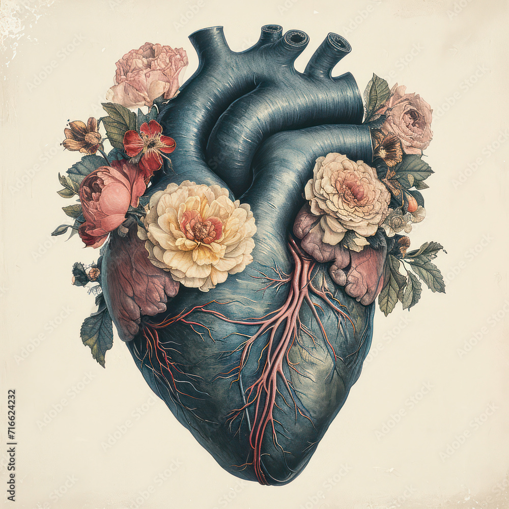 Vintage Floral Anatomy: A Botanical Love Tattoo Design with Anatomical ...