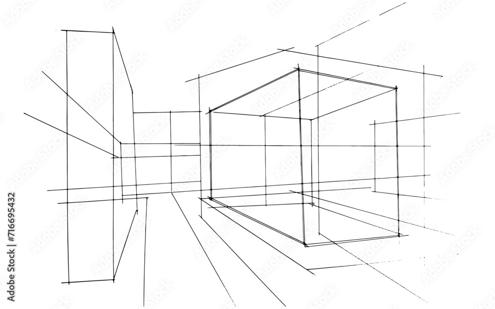 Drawing exterior and interior architectural lines. , Graphic assembly ...