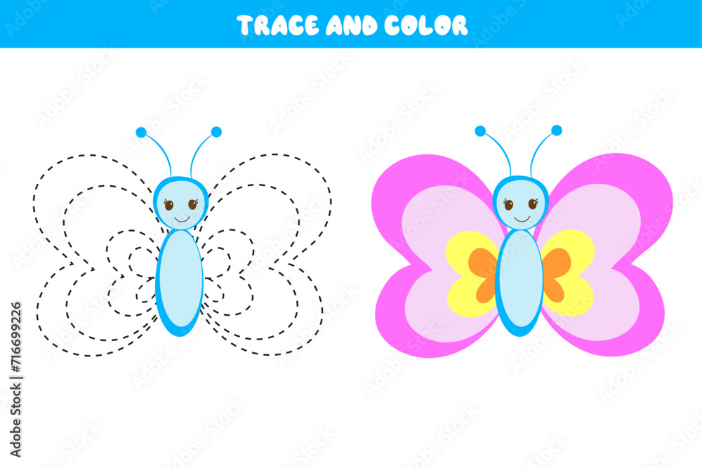 Stock-Vektorgrafik „Trace and color cartoon vector butterfly ...