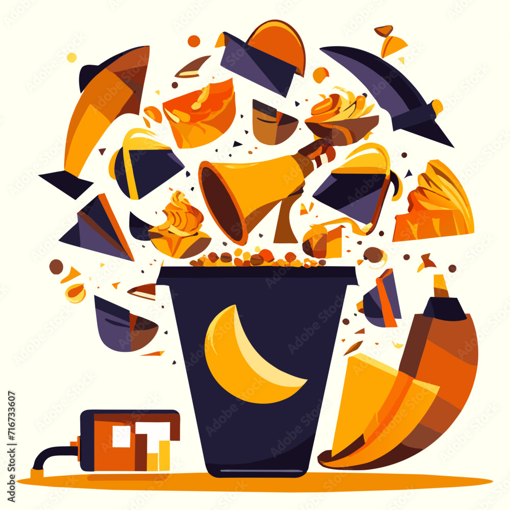 Vector cartoon illustration of trash bin full of food waste. Waste ...
