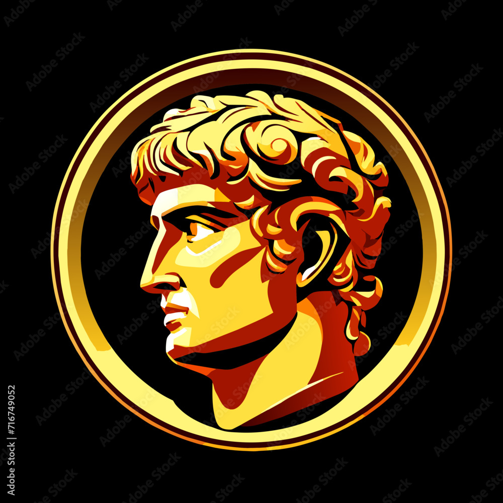 Gold coin with a portrait of the ancient Greek god Apollo. Vector ...