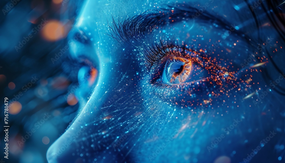 Virtual Visionary, Showcase an abstract digital face with visionary ...