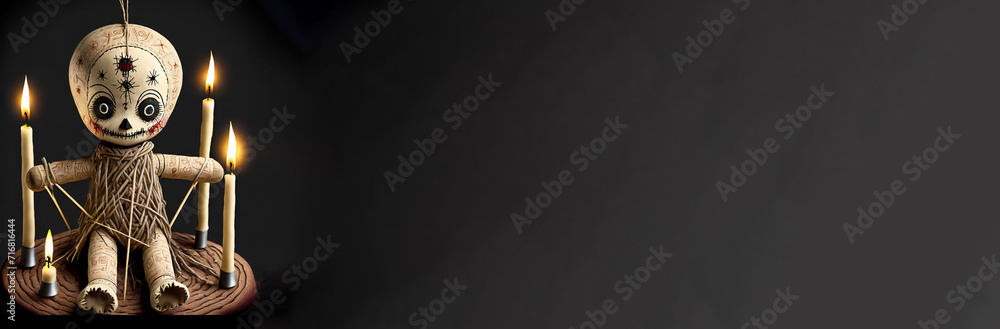 Panoramic background with large copy space. Voodoo doll cult religious ...