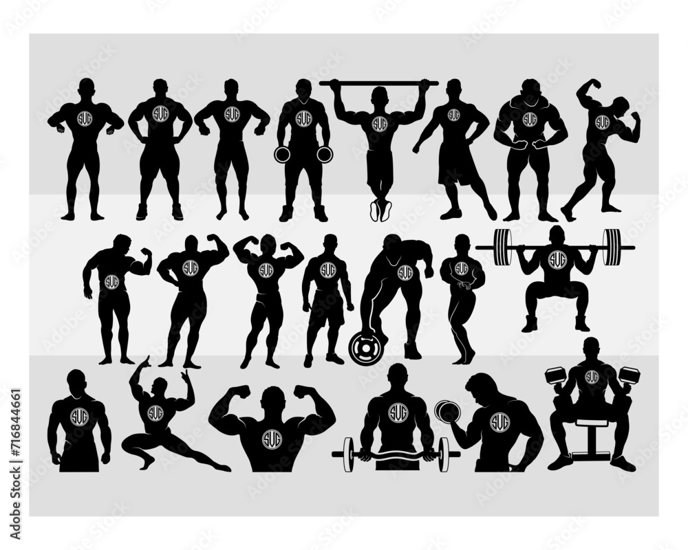 Bodybuilder Cilcle Monogram, Bodybuilder SVG, Bodybuilder Silhouette ...