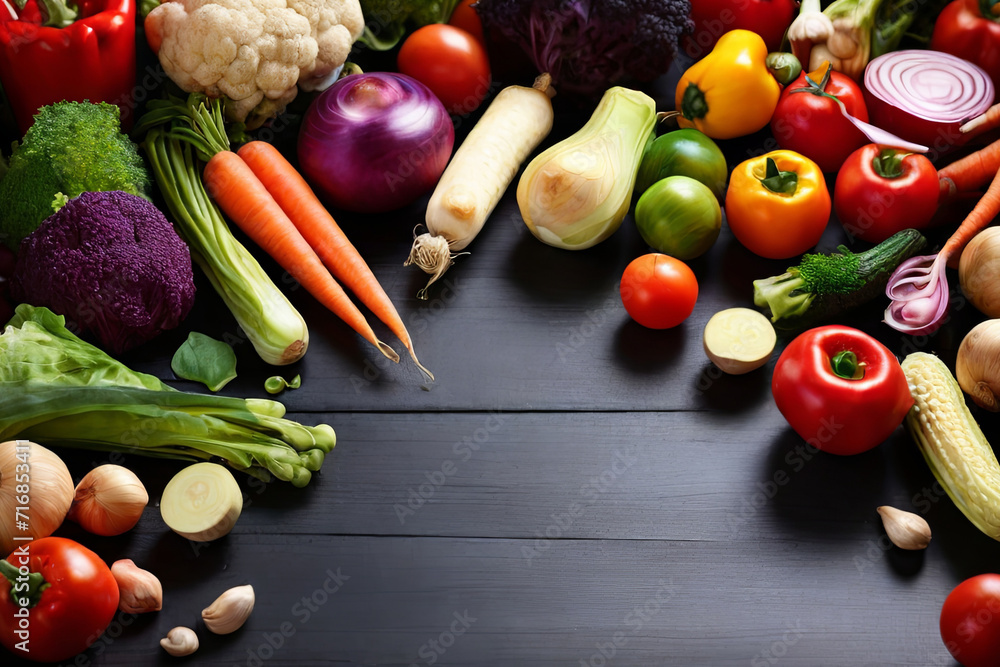 Organic Bounty. Vibrant background featuring assorted vegetables, a ...
