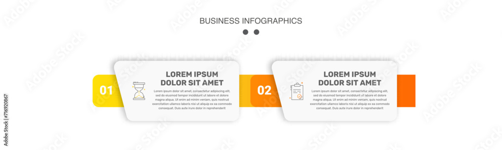 Vector business infographics design template. Timeline with 2 options, steps, labels, marketing ...