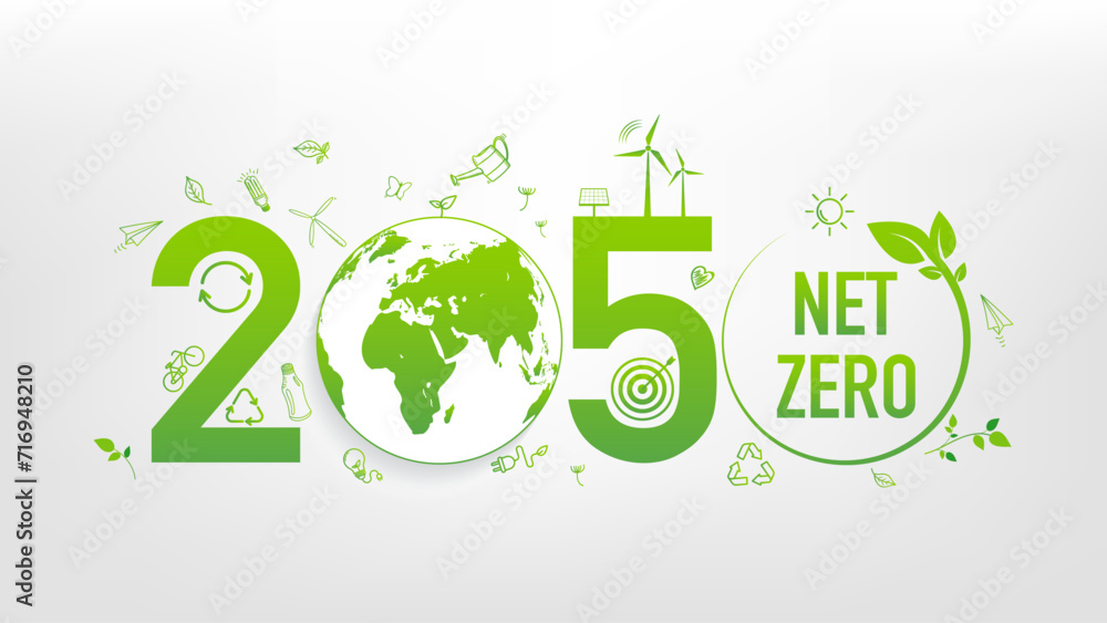 Net zero by 2050. Net zero greenhouse gas emissions target. Climate neutral long term strategy ...