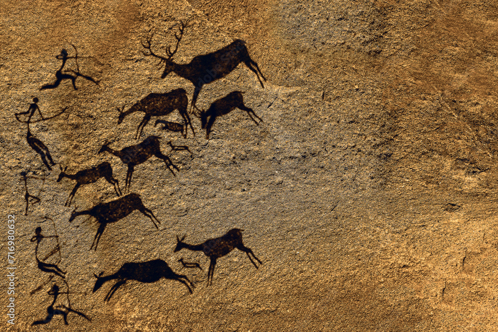 Cave art seamless pattern made of ancient wild animals, horses and ...