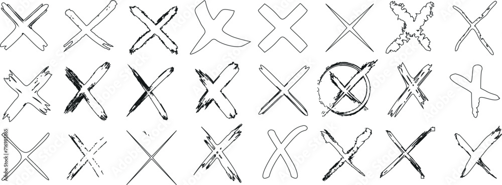 Vector illustration of diverse X marks. Hand drawn, grunge, clean ...
