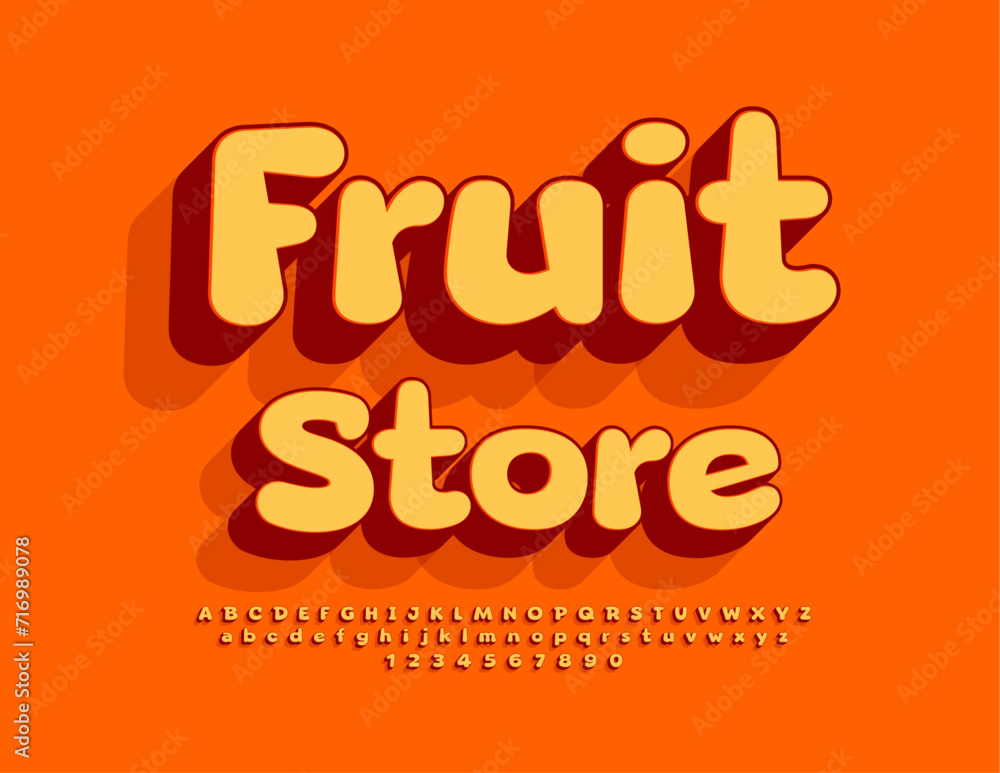 Vector creative banner Fruit Store with bright Font. 3D comic style ...