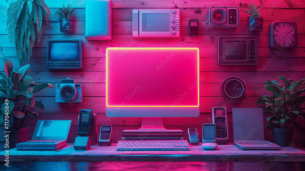 Y2k vibrant style of digital devices of different generation on the ...