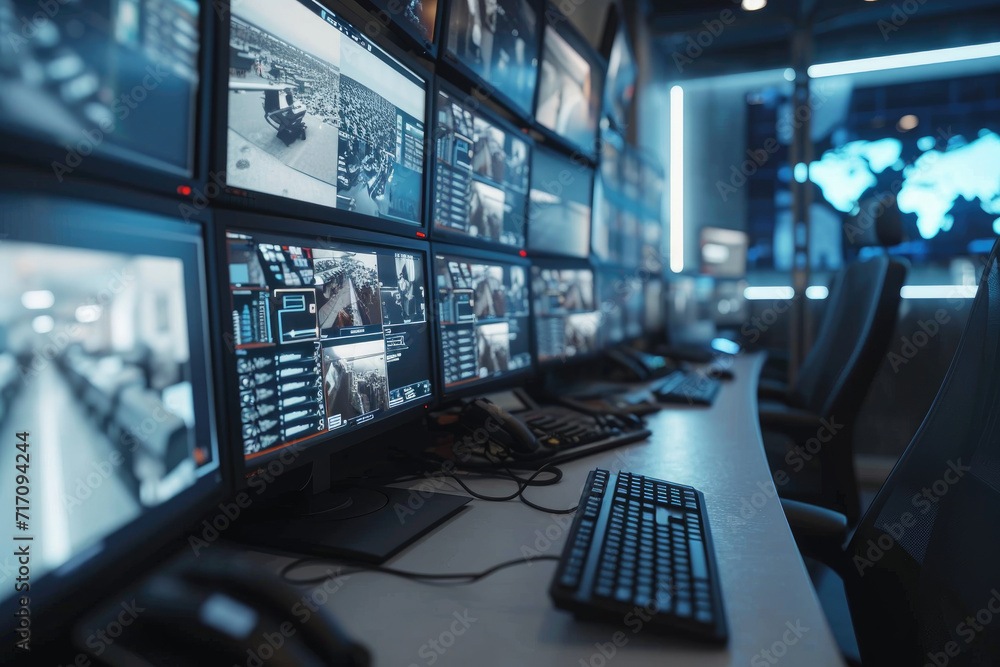 Industry 4.0 Modern Factory: Security Control Room with Multipoke ...