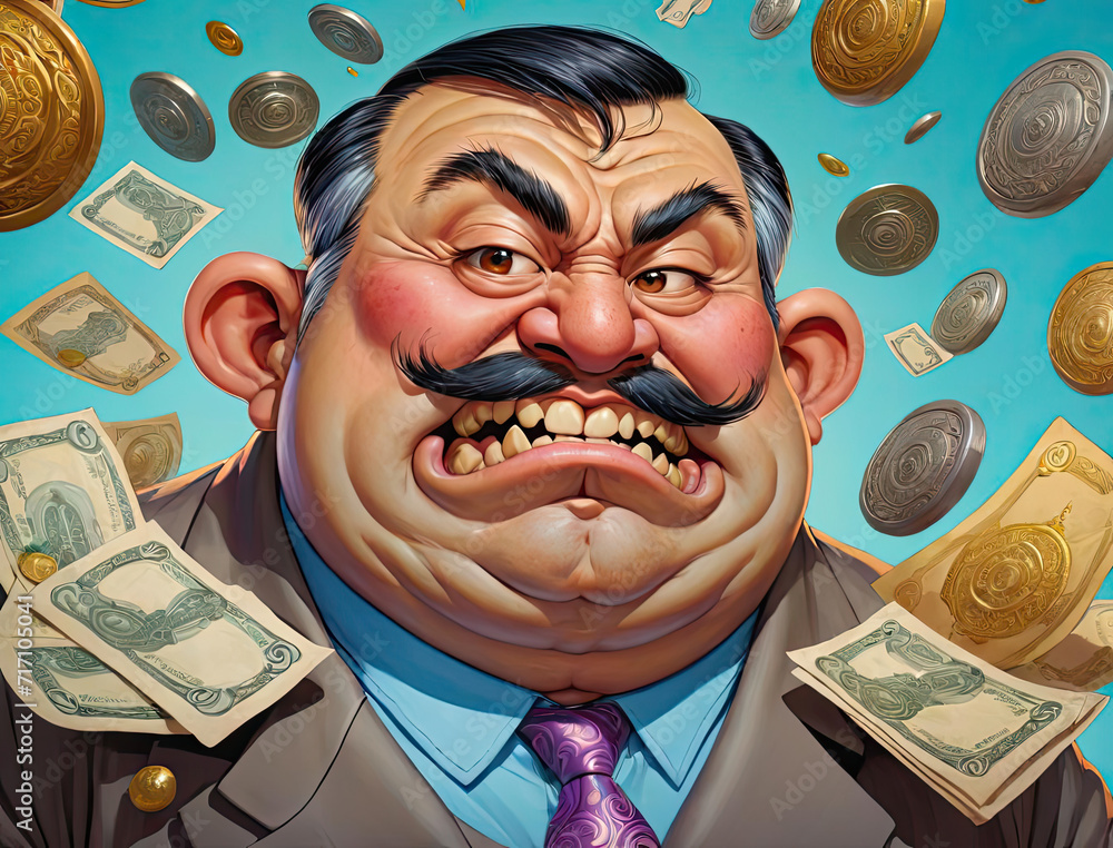 Whimsical Caricature of a Terrible Boss - Chunky Very Fair-Skinned ...