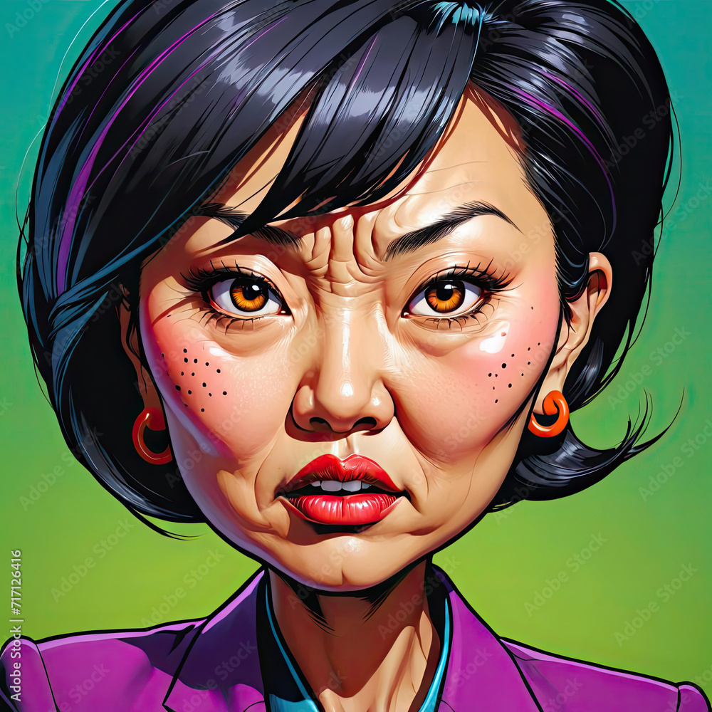 Caricature of Incompetent Boss - A tall, medium-skinned Asian female ...