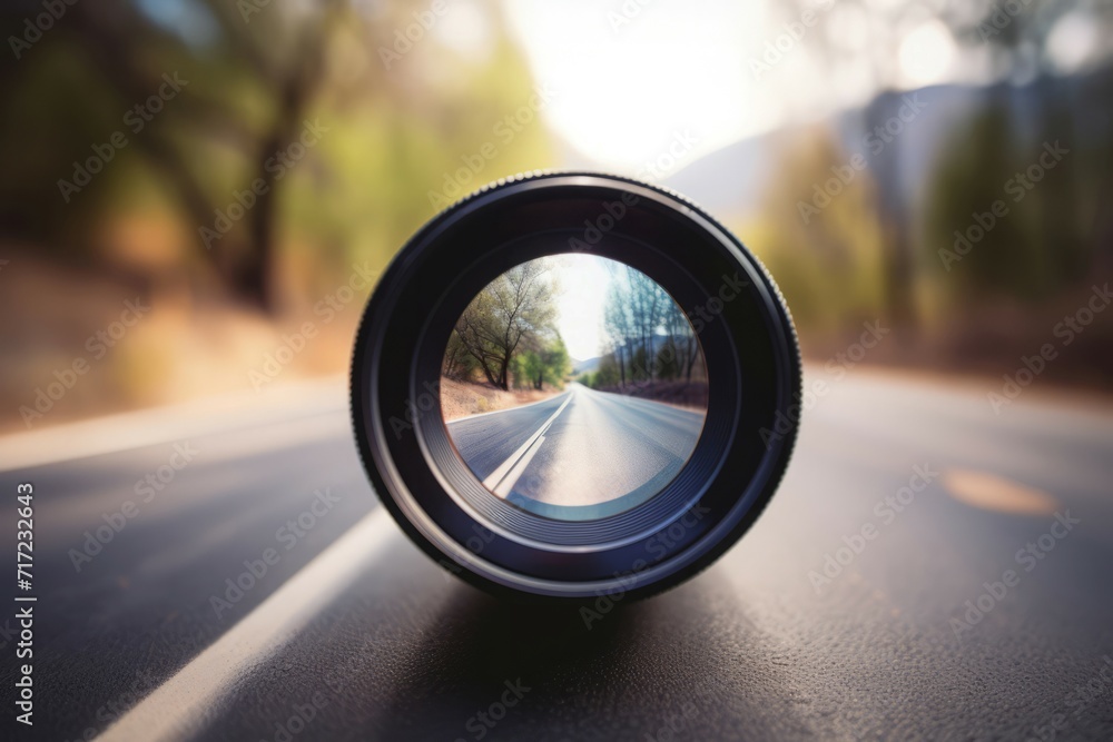 Itinerary journey roadmap blurry camera lens. Focused visualization ...