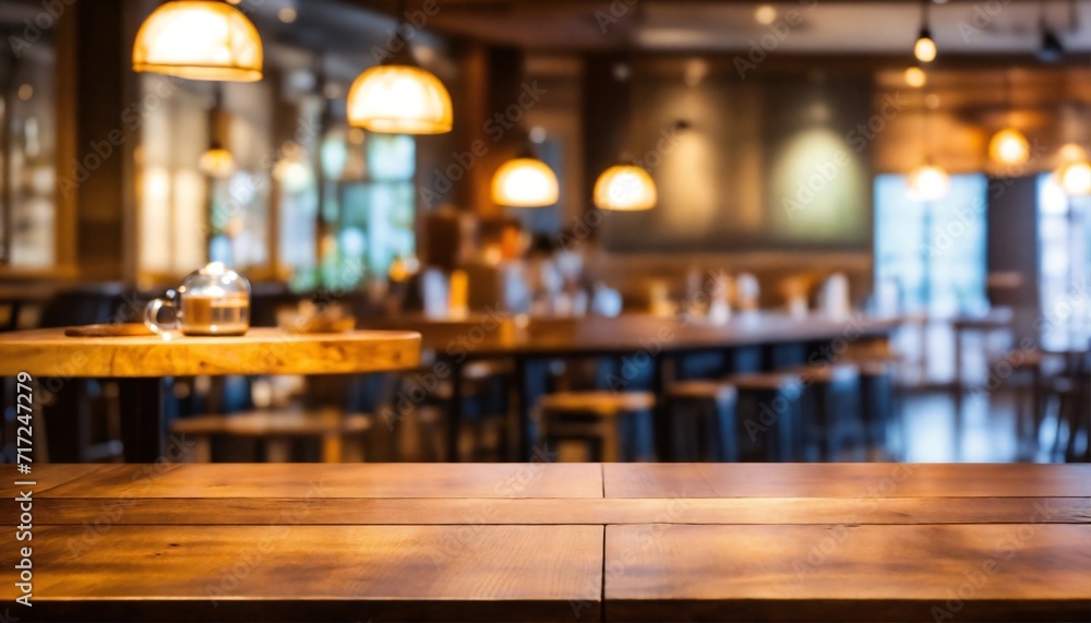 Wooden board empty table in front of blurred background. perspective ...