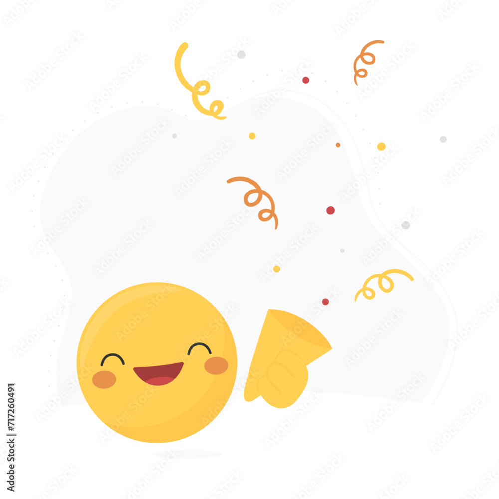 Happy Yellow emoji face with a party popper in his hand. Cute vector ...