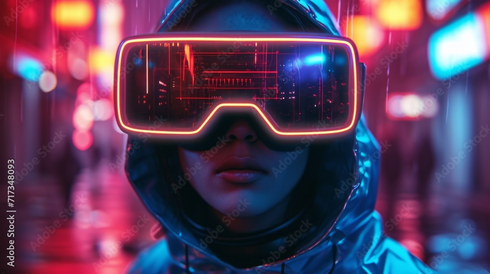 Cyberpunk-inspired hacker in a futuristic city, neon lights, wearing a ...