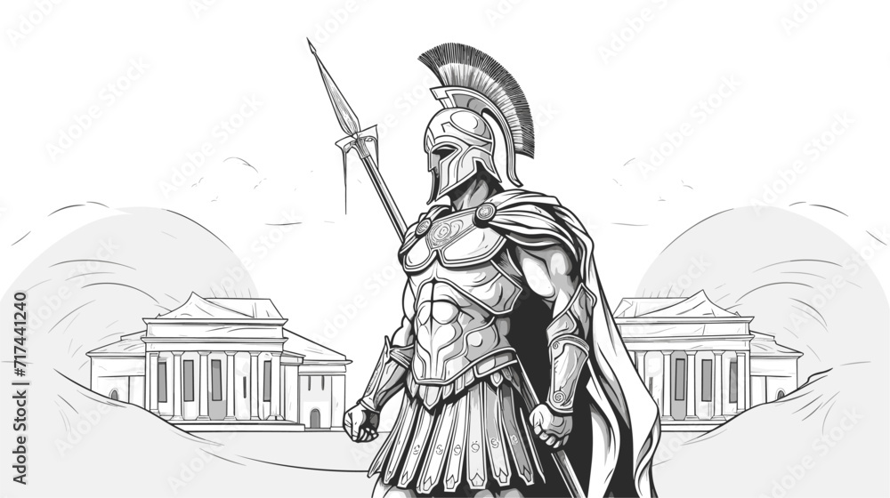 Mythological vector illustration of a Greek hero donned in iconic armor ...